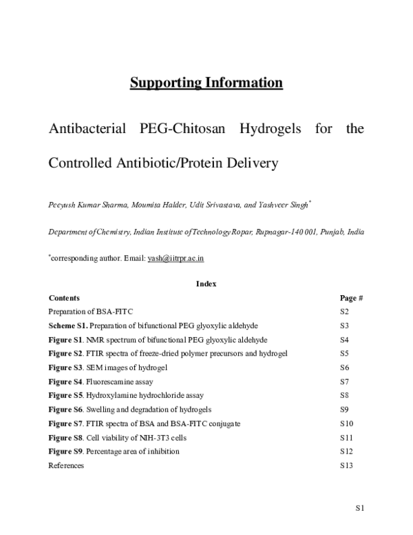 (PDF) Antibacterial PEG-Chitosan Hydrogels for Controlled Antibiotic/Protein Delivery