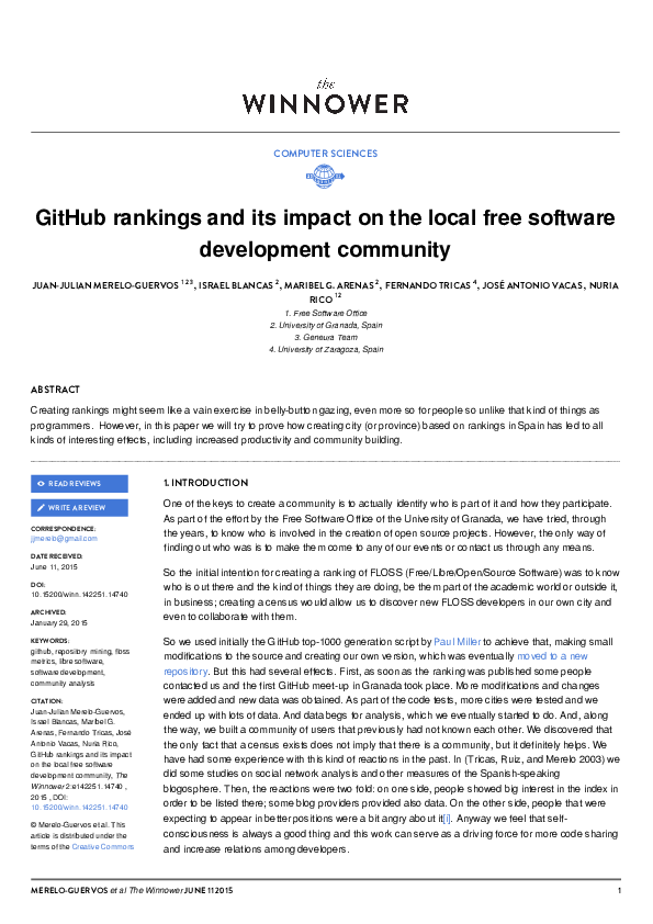 (PDF) GitHub rankings and its impact on the local free software development community