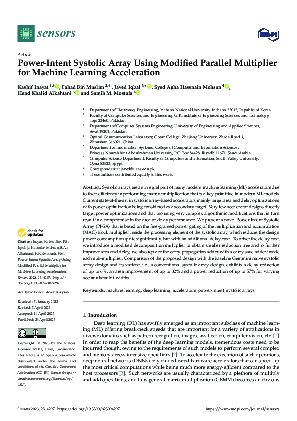 Pdf Power Intent Systolic Array Using Modified Parallel Multiplier For Machine Learning