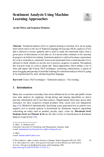 (PDF) Sentiment Analysis Using Machine Learning Approaches