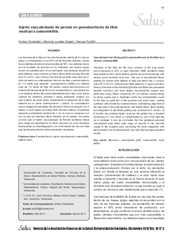 (PDF) Injerto vascularizado de peroné en pseudoartrosis de tibia ...