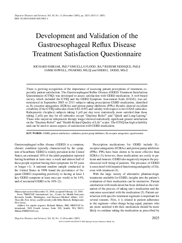 (PDF) Development and Validation of the Gastroesophageal Reflux Disease ...
