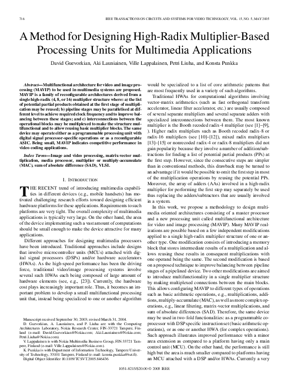 (PDF) A method for designing high-radix multiplier-based processing units for multimedia ...