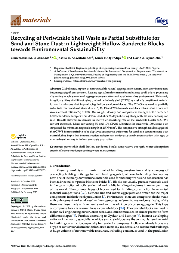 (PDF) Recycling of Periwinkle Shell Waste as Partial Substitute for ...