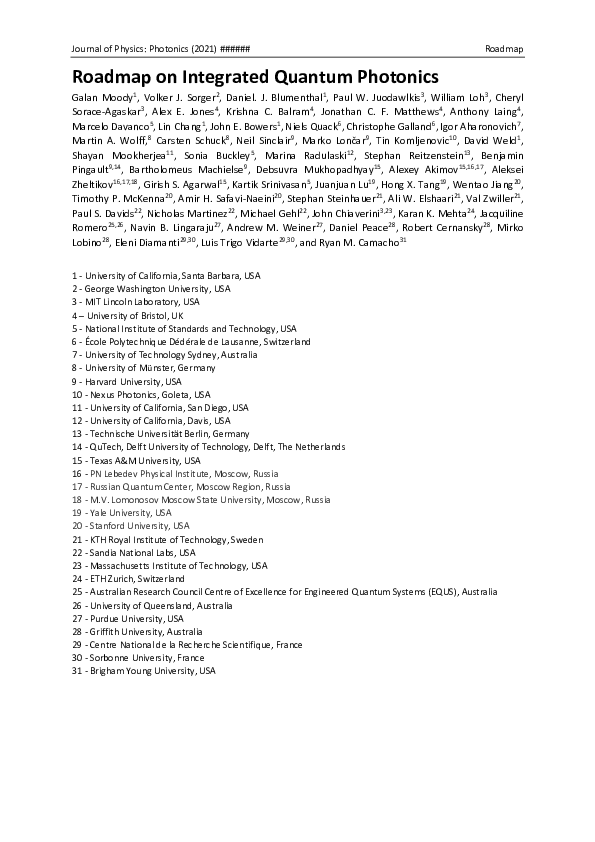 (PDF) 2022 Roadmap on integrated quantum photonics