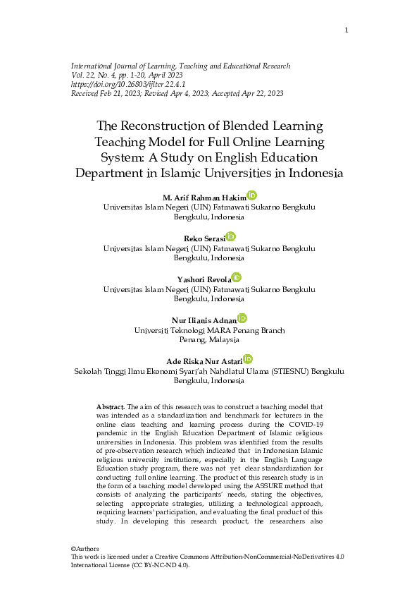 (PDF) The Reconstruction of Blended Learning Teaching Model for Full Online Learning System: A ...