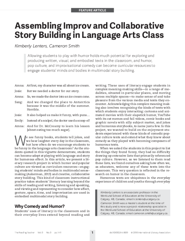 (PDF) Assembling Improv and Collaborative Story Building in Language ...