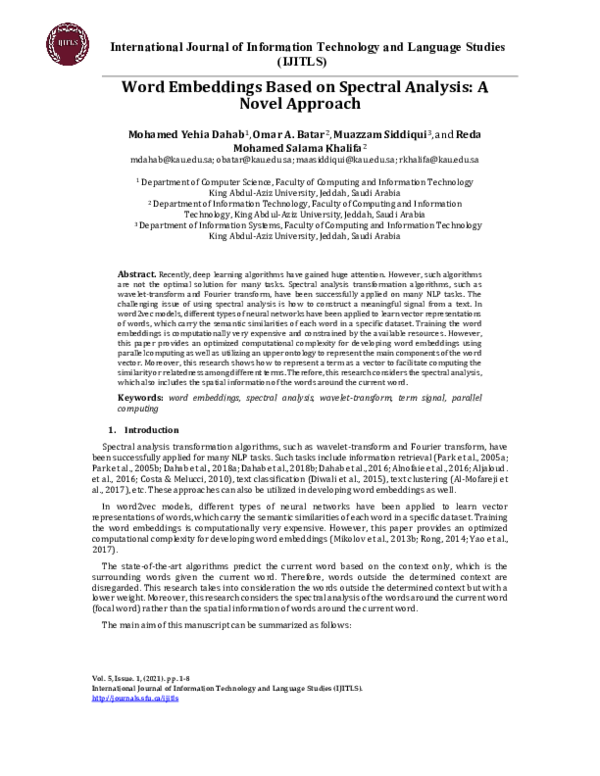 (PDF) Word Embeddings Based on Spectral Analysis: A Novel Approach