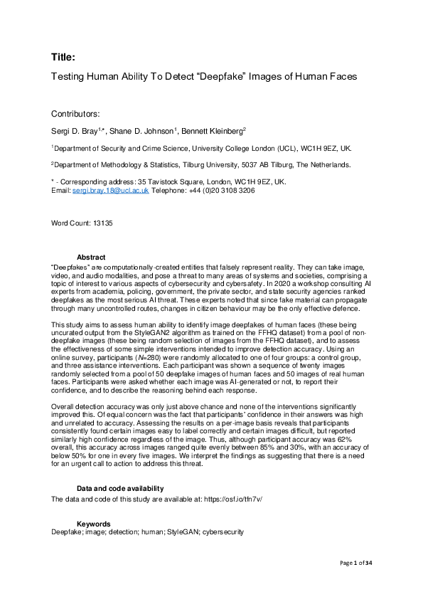 (PDF) Testing Human Ability To Detect Deepfake Images of Human Faces