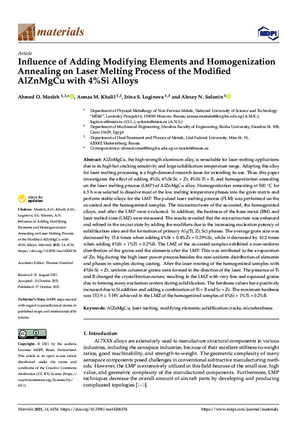 (PDF) Influence of Adding Modifying Elements and Homogenization ...