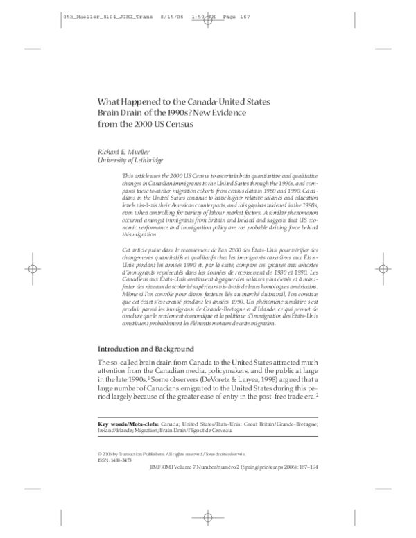 (PDF) What happened to the Canada-United States brain drain of the ...