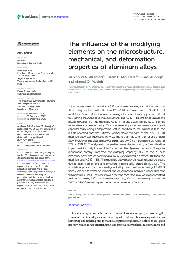(PDF) The influence of the modifying elements on the microstructure, mechanical, and deformation ...