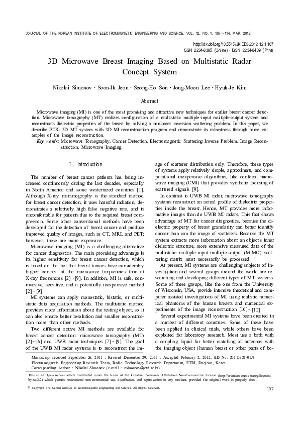 (PDF) 3D Microwave Breast Imaging Based on Multistatic Radar Concept System