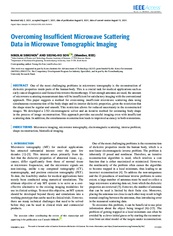 (PDF) Overcoming Insufficient Microwave Scattering Data in Microwave Tomographic Imaging