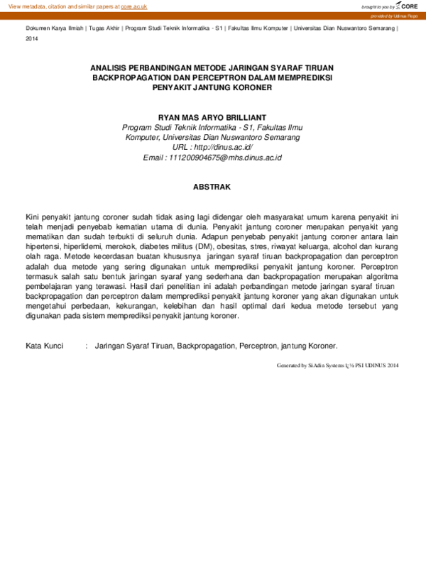 (PDF) Analisis Perbandingan Metode Jaringan Syaraf Tiruan Backpropagation Dan Perceptron Dalam ...