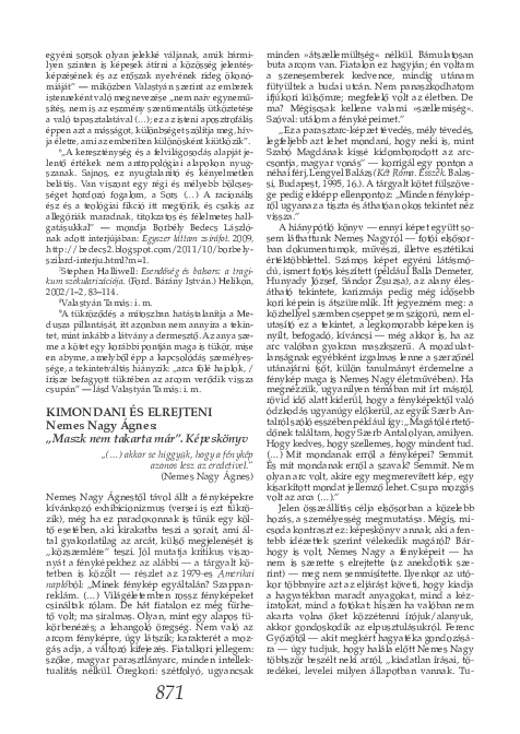 (PDF) Pataky Adrienn: Kimondani és elrejteni (Nemes Nagy Ágnes: "Maszk nem takarta már ...