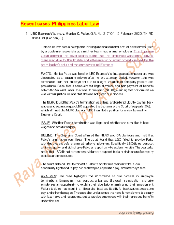 (PDF) Recent cases: Philippines Labor Law