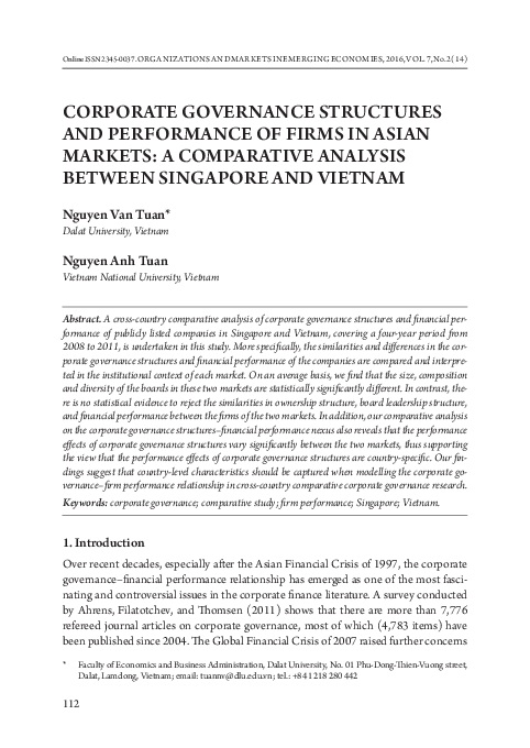 (PDF) Corporate Governance Structures and Performance of Firms in Asian Markets: a Comparative ...