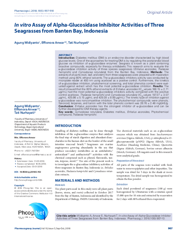 (PDF) In vitro Assay of Alpha-Glucosidase Inhibitor Activities of Three ...