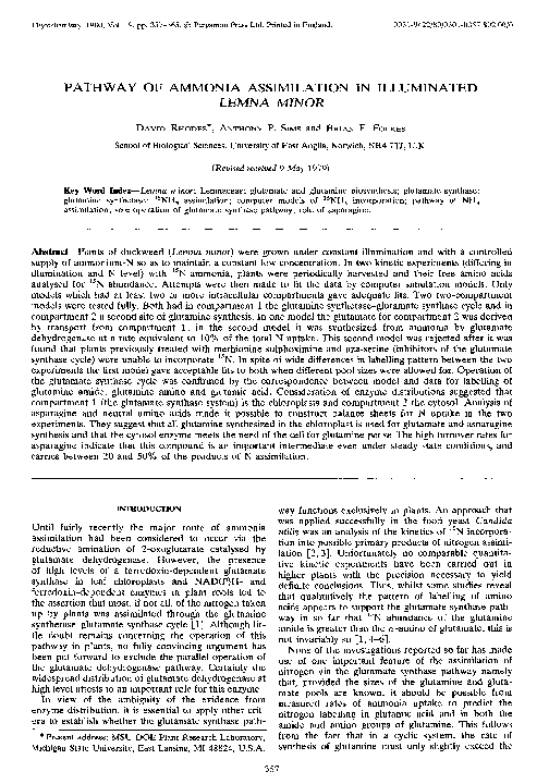 (PDF) Pathway of ammonia assimilation in illuminated Lemna minor