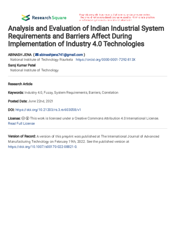 (PDF) Analysis and evaluation of Indian industrial system requirements and barriers affect ...