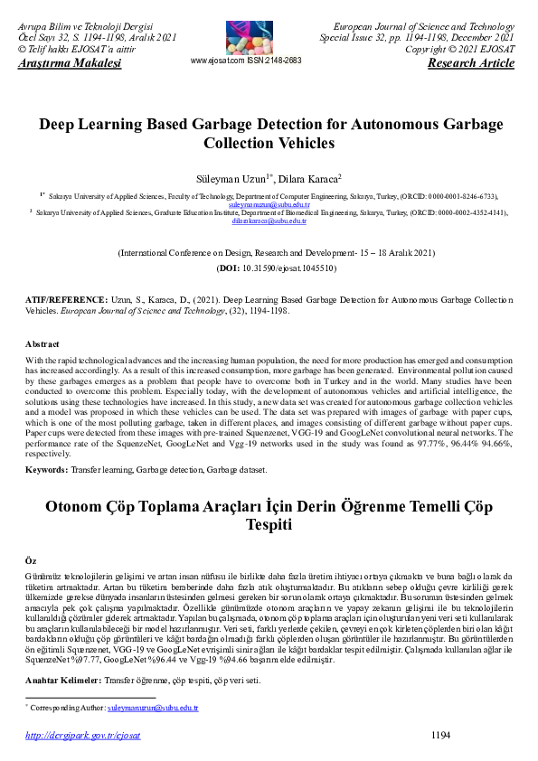 Pdf Deep Learning Based Garbage Detection For Autonomous Garbage 2983