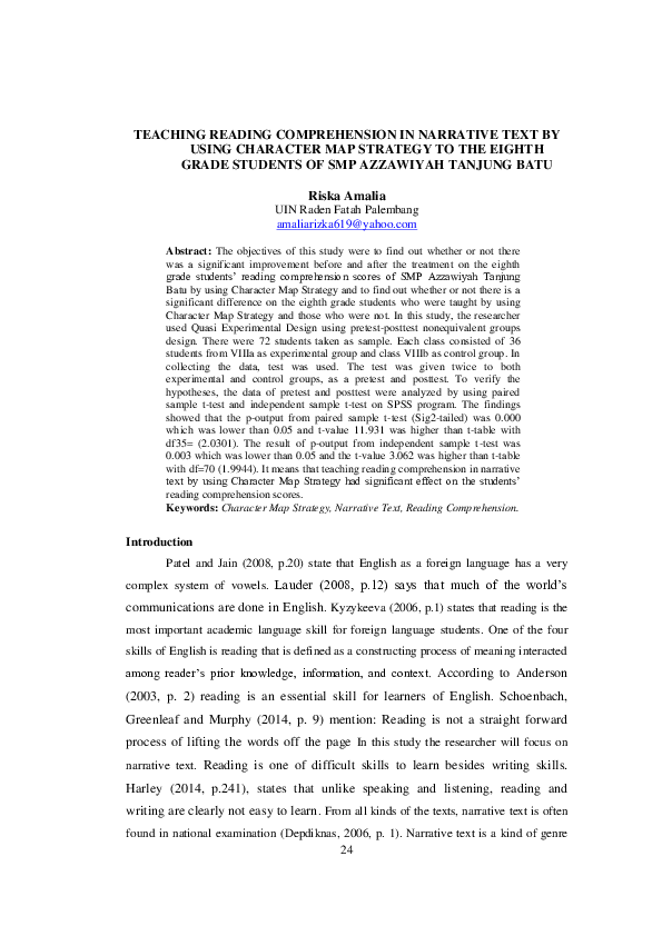 (PDF) Teaching Reading Comprehension in Narrative Text by Using ...