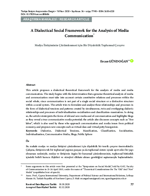 (PDF) A Dialectical Social Framework for the Analysis of Media ...