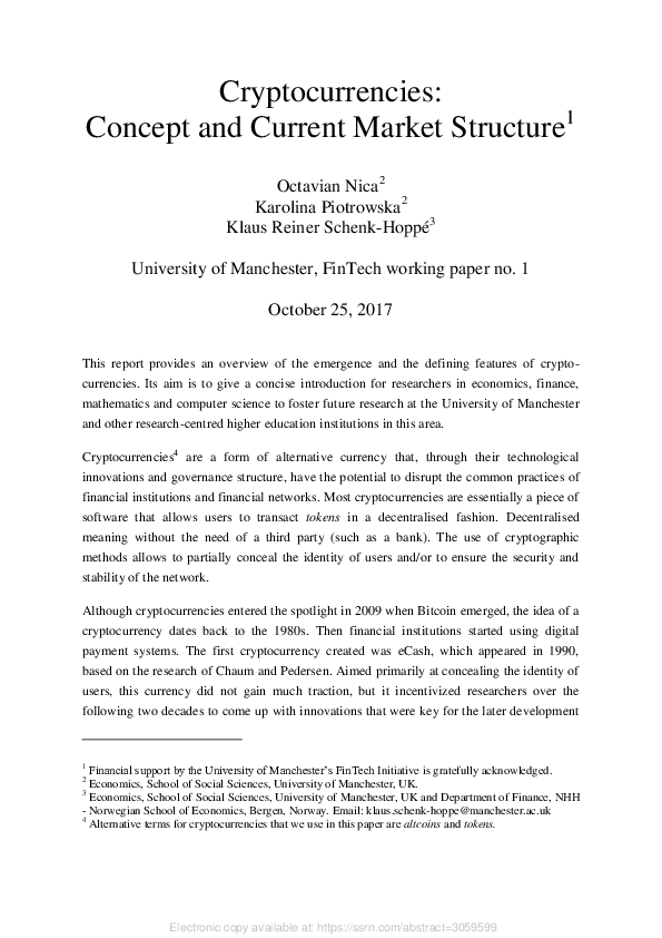 (PDF) Cryptocurrencies: Concept and Current Market Structure