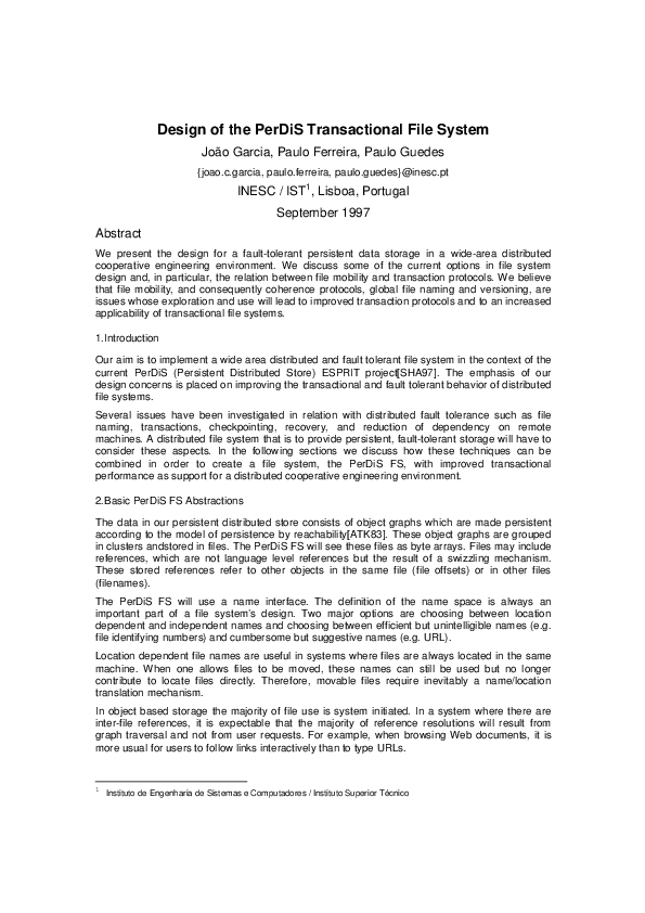 (PDF) Fault-Tolerant Design for PerDiS Transactional File System