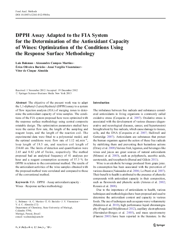 (PDF) DPPH Assay Adapted to the FIA System for the Determination of the ...
