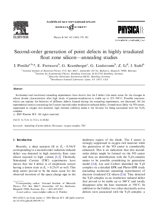 (PDF) Second-order generation of point defects in highly irradiated ...