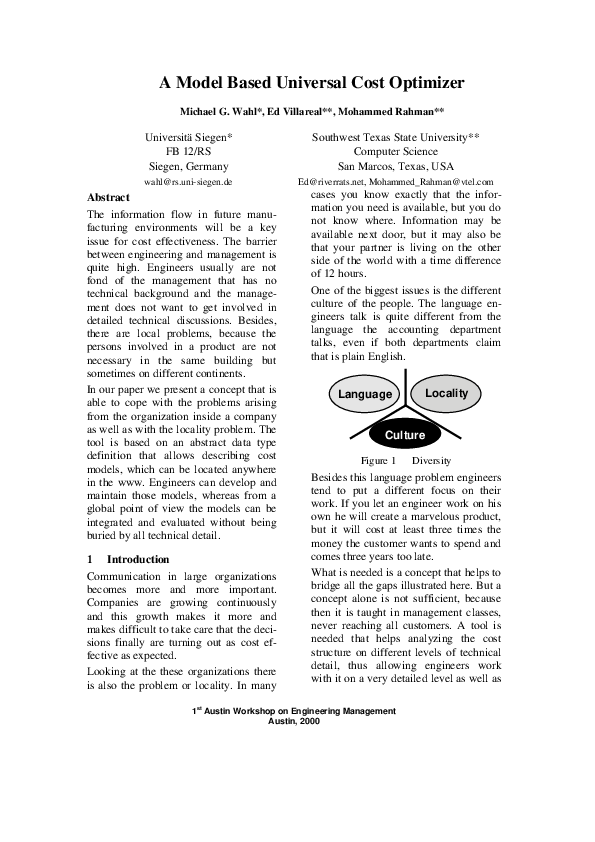 (PDF) A model based universal cost optimizer