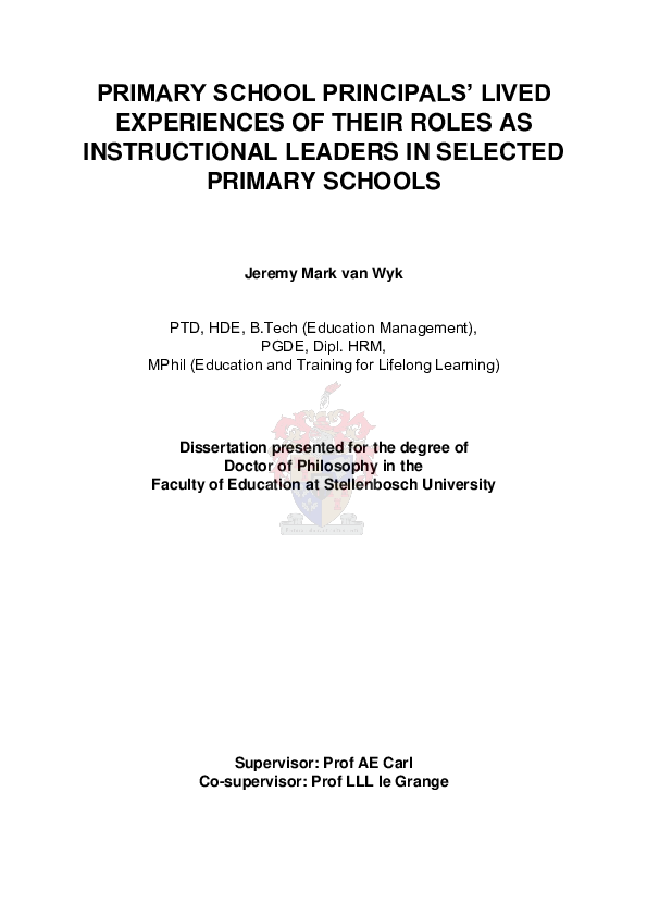 (PDF) Primary school principals’ lived experiences of their roles as ...