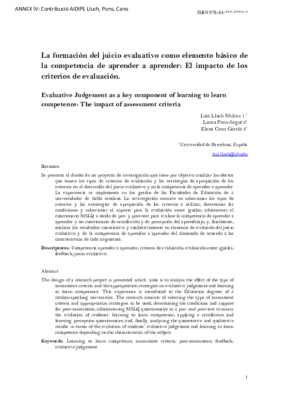 (PDF) Evaluative Judgement as a key component of learning to learn ...