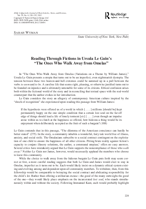 (PDF) Reading Through Fictions in Ursula Le Guin's “The Ones Who Walk ...