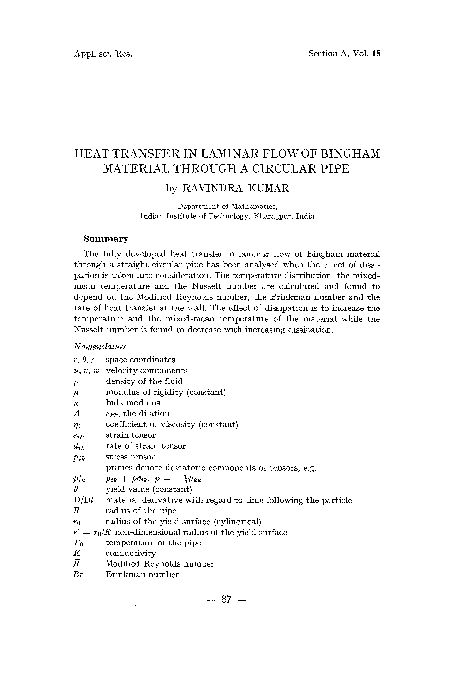 (PDF) Heat transfer in laminar flow of Bingham material through a circular pipe