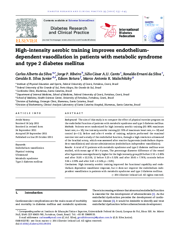 (PDF) High-intensity aerobic training improves endothelium-dependent vasodilation in patients ...