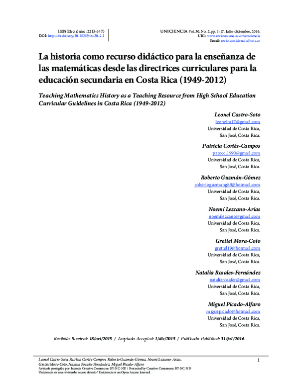 (PDF) La historia como recurso didáctico para la enseñanza de las matemáticas desde las ...