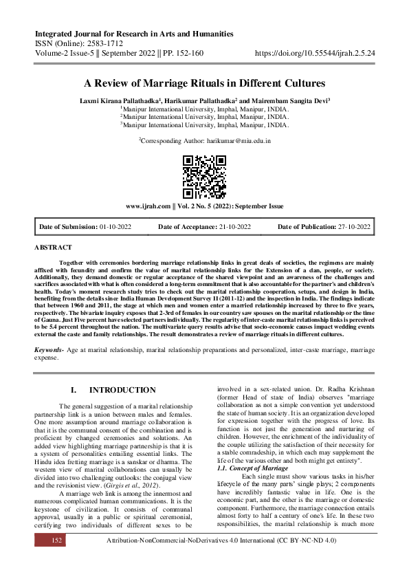 Pdf A Review Of Marriage Rituals In Different Cultures