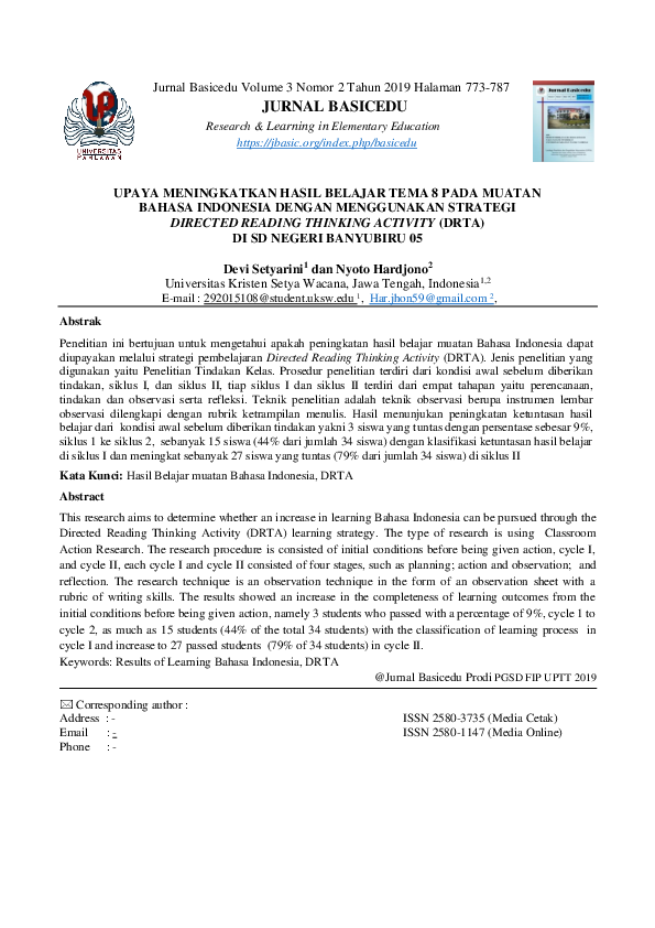 (PDF) Upaya Meningkatkan Hasil Belajar Tema 8 Pada Muatan Bahasa ...