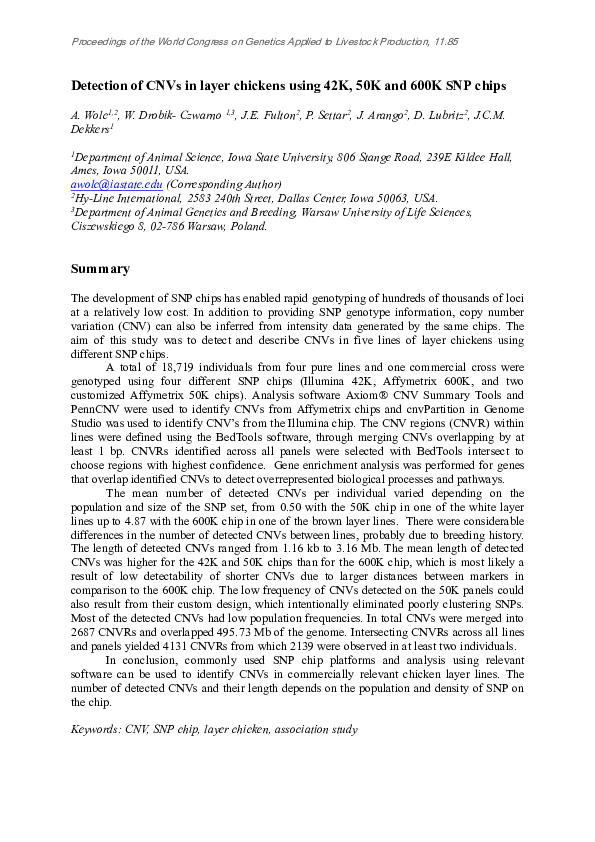 (PDF) Detection of CNVs in layer chickens using 42K, 50K and 600K SNP chips | Jesus Arango ...