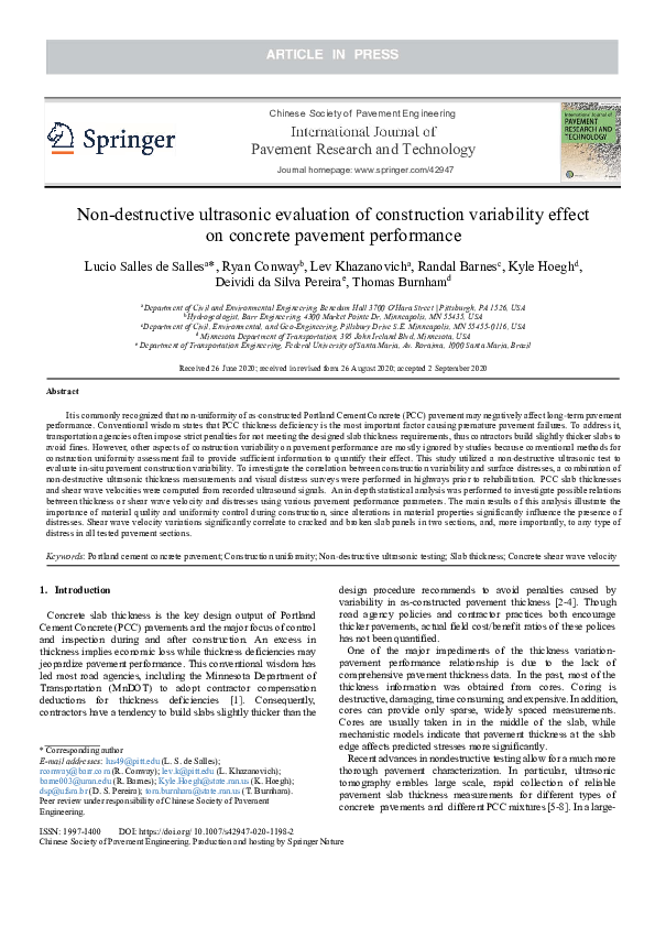 Pdf Non Destructive Ultrasonic Evaluation Of Construction Variability