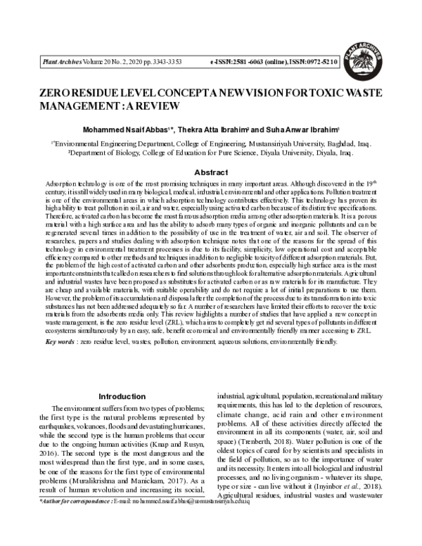 (PDF) Zero Residue Level Concept a New Vision for Toxic Waste ...