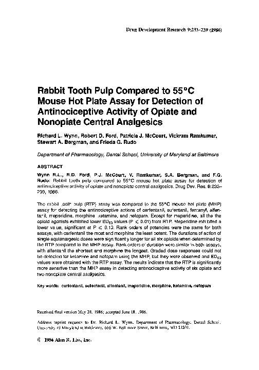 (PDF) Rabbit tooth pulp compared to 55°C mouse hot plate assay for ...