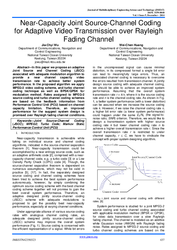 (PDF) Near-Capacity Joint Source-Channel Coding for Adaptive Video Transmission over Rayleigh ...