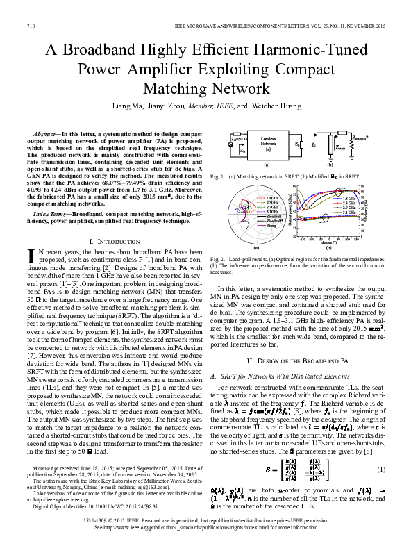 (PDF) A Broadband Highly Efficient Harmonic-Tuned Power Amplifier Exploiting Compact Matching ...