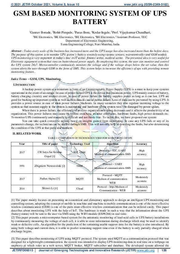 (PDF) GSM Based Monitoring System of Ups Battery