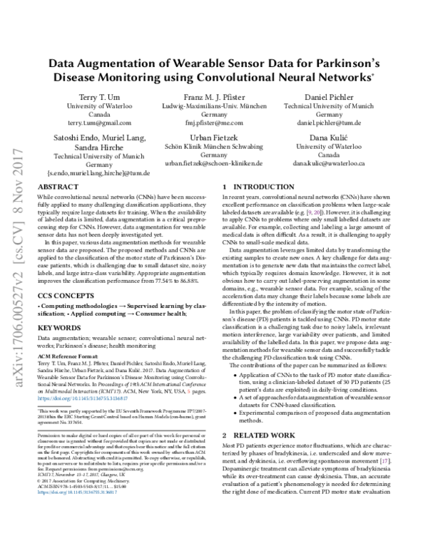 (PDF) Data augmentation of wearable sensor data for parkinson’s disease ...