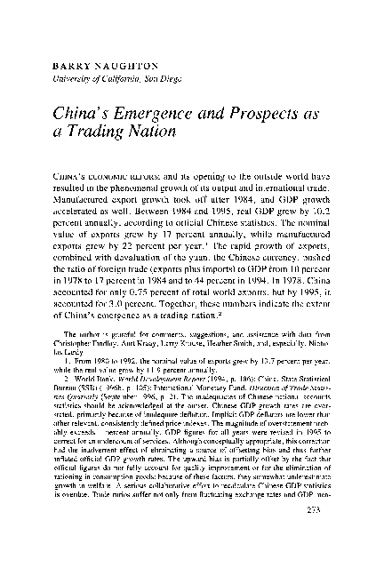 (PDF) China's Emergence and Prospects as a Trading Nation